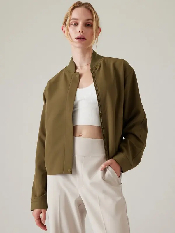 Athleta Endless Bomber Jacket In Acacia Olive 39% Off Editorialist