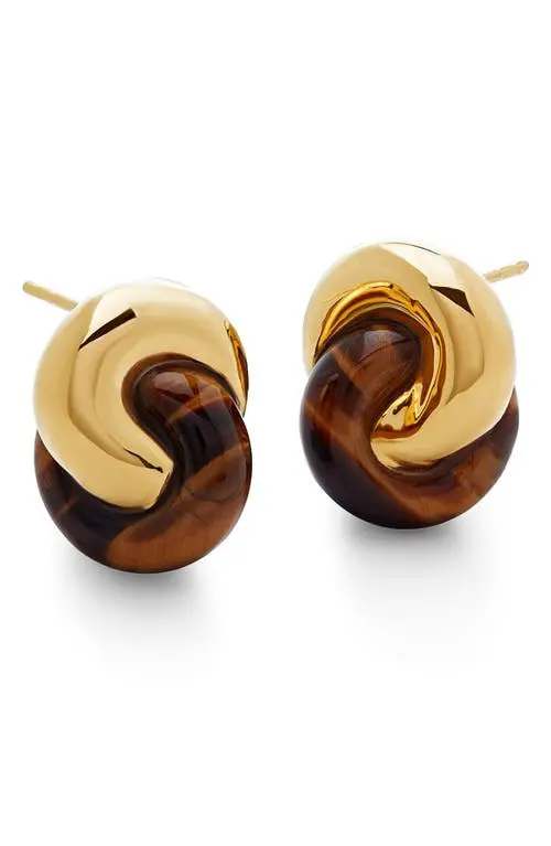 Monica Vinader X Kate Young Tiger's Eye Link Stud Earrings - 18k Gold Vermeil