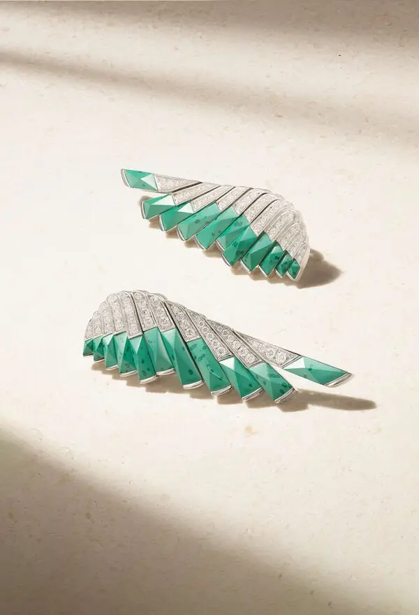GARRARD Wings 18-karat White Malachite, And Diamond Earrings
