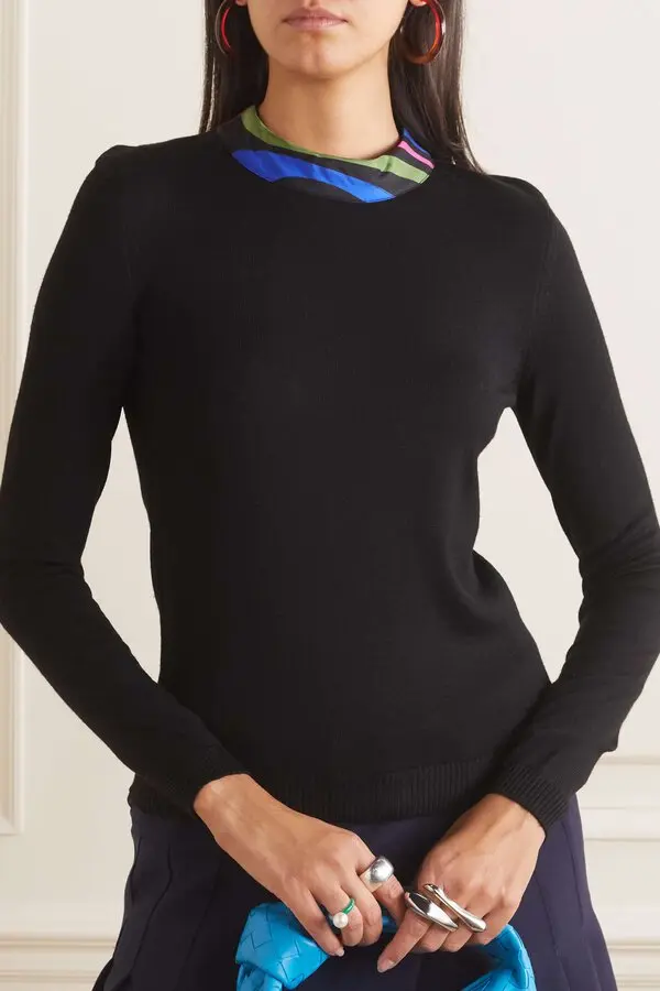 Emilio Pucci Silk-twill Trimmed Wool Sweater