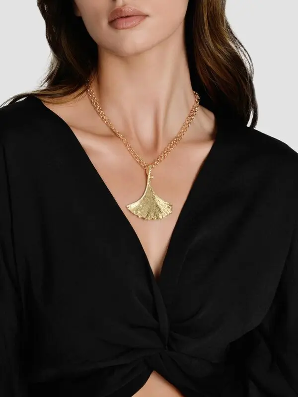 ANABEL ARAM Ginkgo 18k--plated & Cubic Zirconia Pendant Necklace