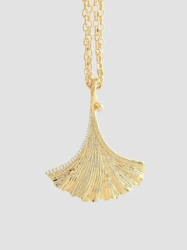 ANABEL ARAM Ginkgo 18k--plated & Cubic Zirconia Pendant Necklace