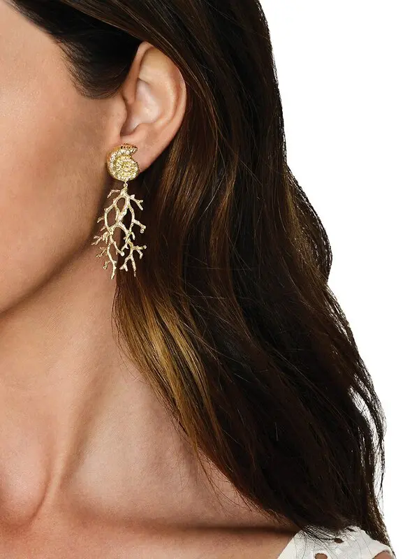 ANABEL ARAM Ocean Shell With Coral 18k--plated & Cubic Zirconia Drop Earrings