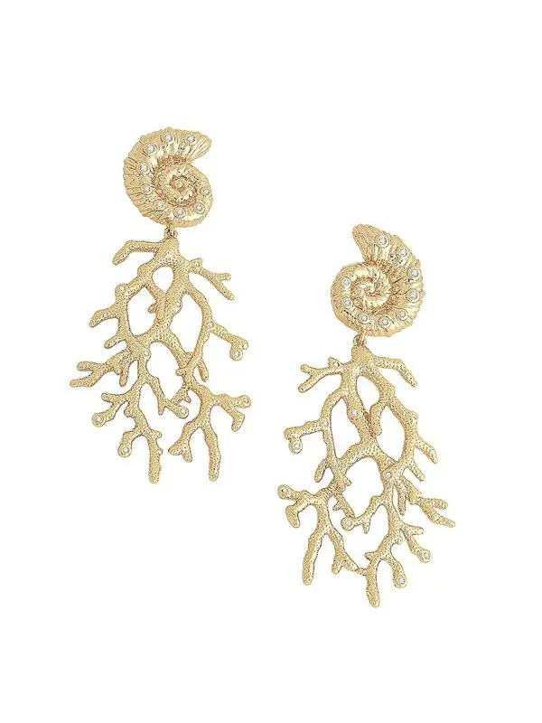 ANABEL ARAM Ocean Shell With Coral 18k--plated & Cubic Zirconia Drop Earrings