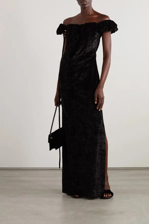 Jacquemus Off-the-shoulder Embellished Stretch-velour Gown
