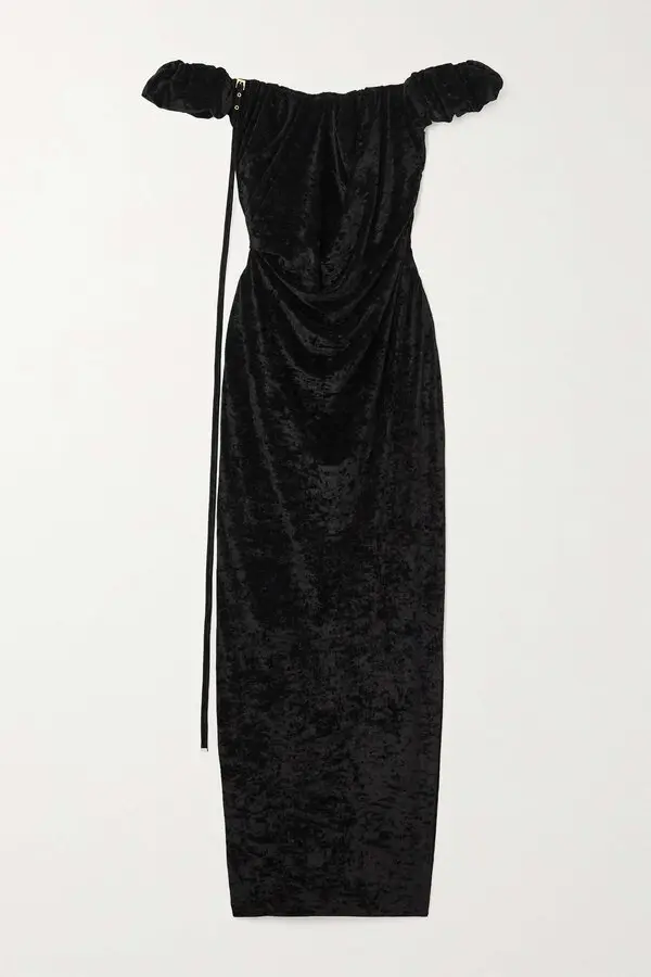 Jacquemus Off-the-shoulder Embellished Stretch-velour Gown