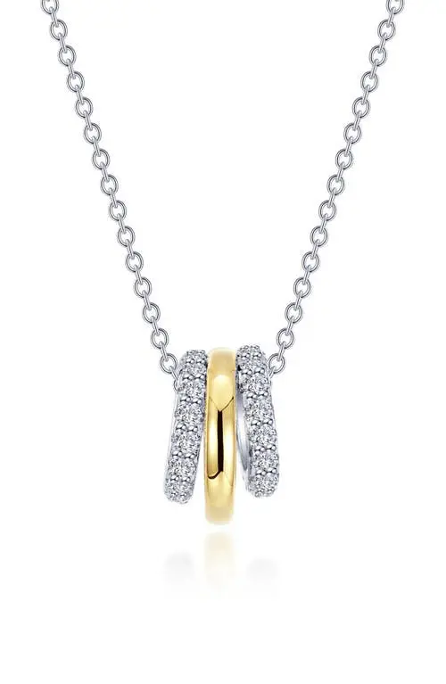 Lafonn Two-tone Simulated Diamond Tube Charm Necklace - Two Tone