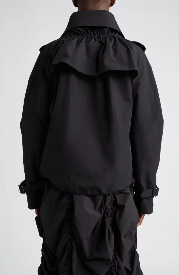 Junya Watanabe Gathered Hem Crop Oxford Trench Coat - Black