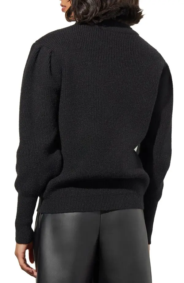 Ming Wang Contrast Trim Balloon Sleeve Sweater