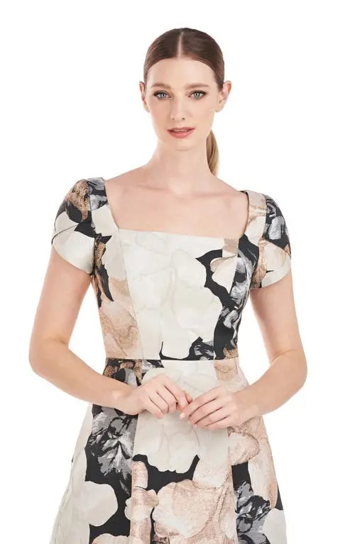 KAY UNGER Hollis Metallic Floral Cocktail Midi Dress