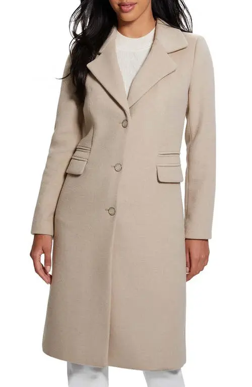 Guess Laurence Wool-blend Coat With Detachable Faux Fur Collar - Brown