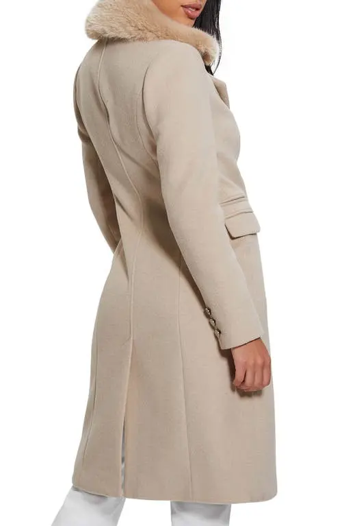 Guess Laurence Wool-blend Coat With Detachable Faux Fur Collar