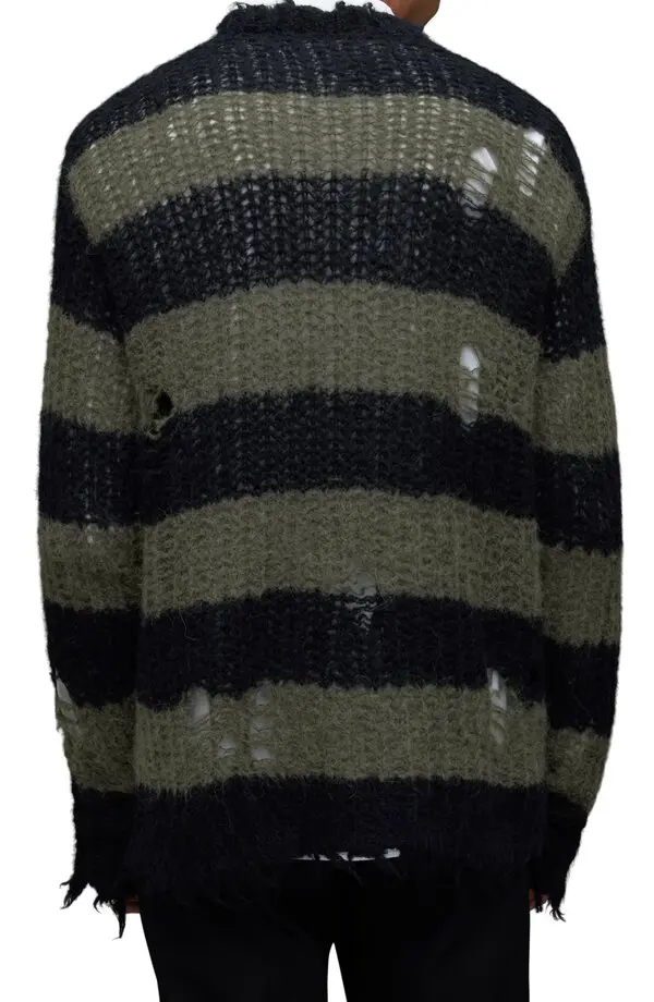 ALLSAINTS Sid Distressed Stripe Alpaca Blend Crewneck Sweater