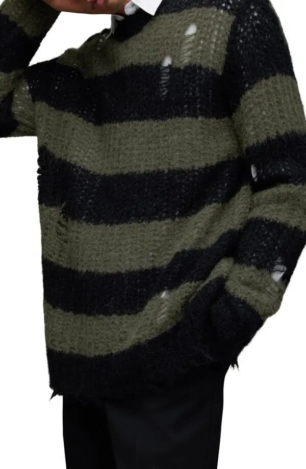 ALLSAINTS Sid Distressed Stripe Alpaca Blend Crewneck Sweater