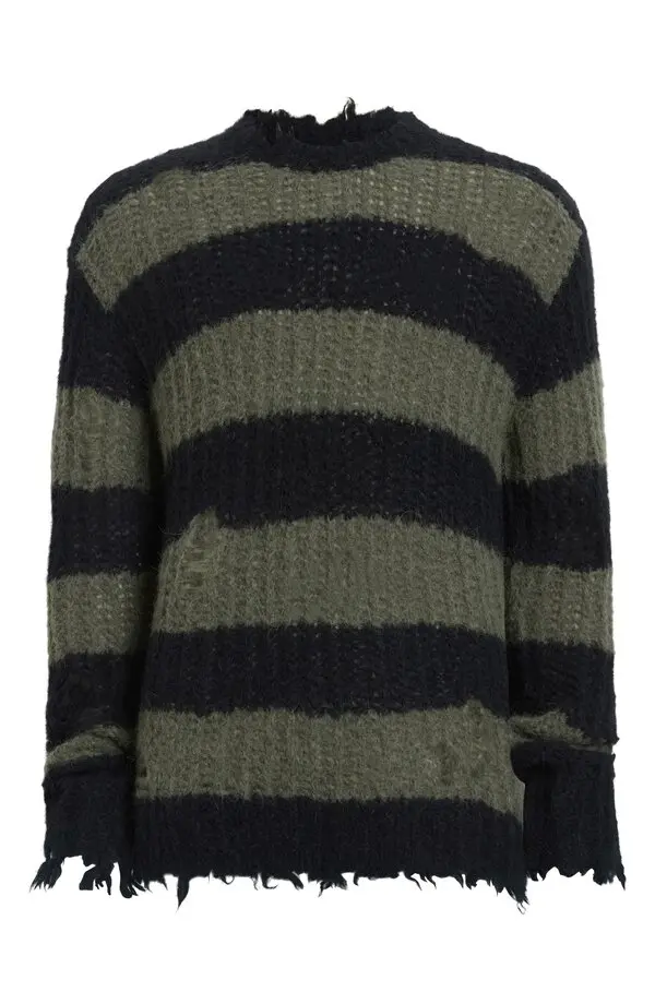 ALLSAINTS Sid Distressed Stripe Alpaca Blend Crewneck Sweater