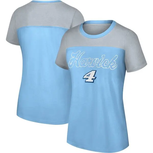 G-III 4HER BY CARL BANKS Kevin Harvick Cheer Color Blocked T-shirt - Light Blue