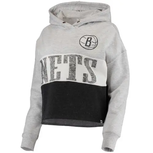 '47 Heathered /heathered Black Brooklyn Nets Lizzy Cutoff Pullover Hoodie