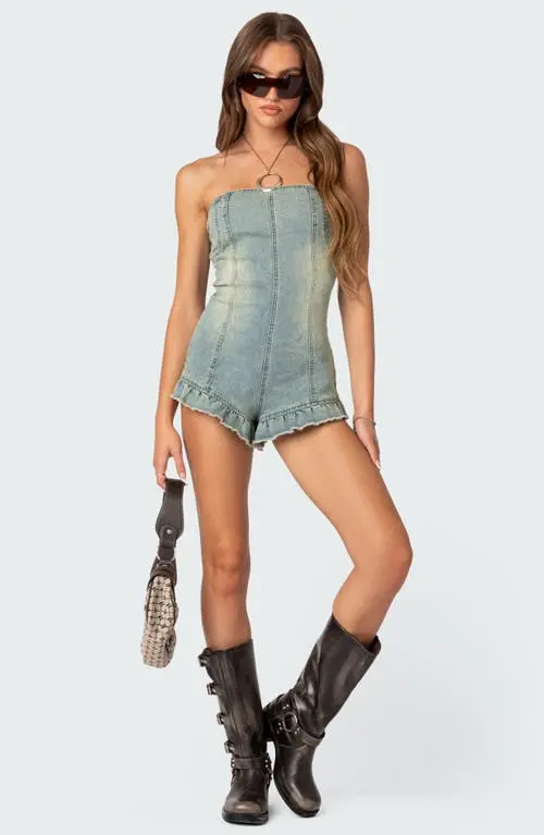 EDIKTED Winnie Strapless Denim Romper