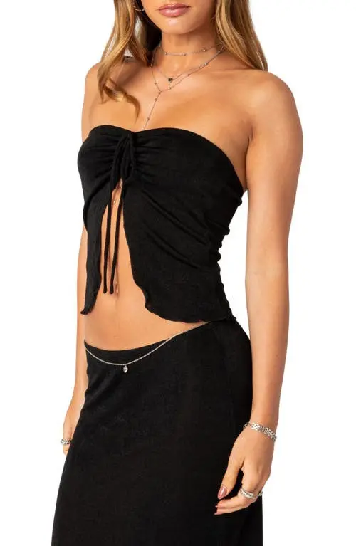 EDIKTED Milan Gathered Split Front Tube Top - Black