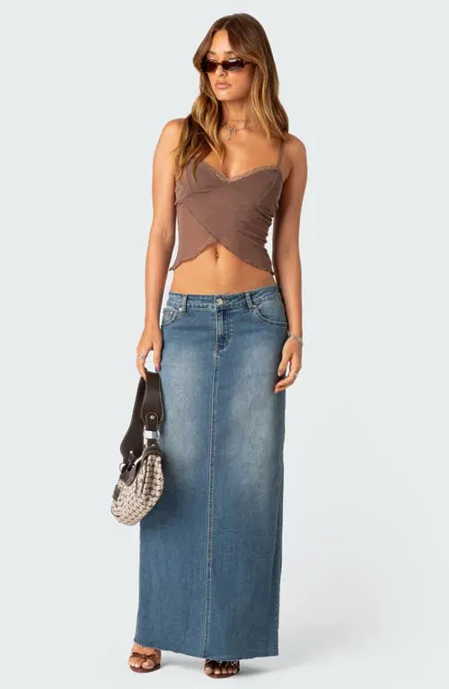 EDIKTED Crossover Crop Mesh Tank - Brown