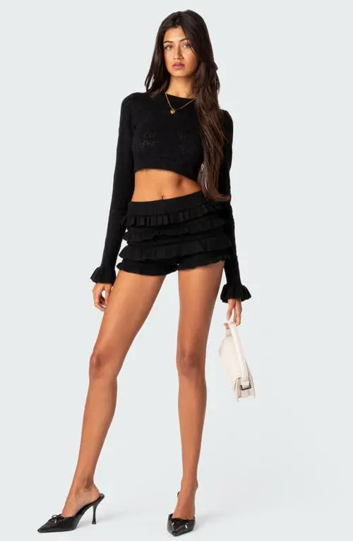 EDIKTED Lindsay Ruffle Knit Shorts - Black