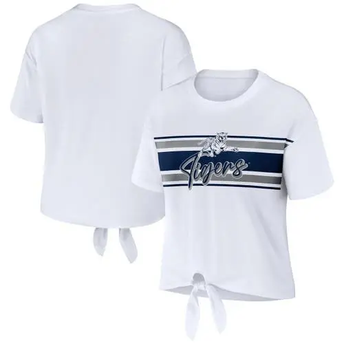 WEAR BY ERIN ANDREWS Jackson State Tigers Striped Front Knot Cropped T-shirt - White