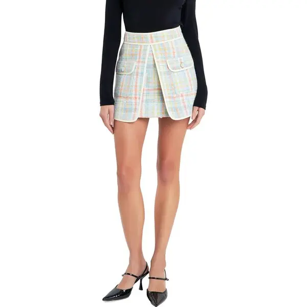 English Factory Plaid Bouclé Miniskirt