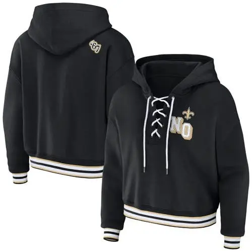 WEAR BY ERIN ANDREWS New Orleans Saints Lace-up Pullover Hoodie - Black
