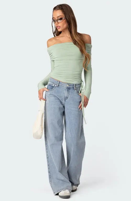 EDIKTED Off-the-shoulder Knit Top - Green
