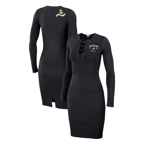 WEAR BY ERIN ANDREWS New Orleans Saints Lace-up Long Sleeve Dress - Black