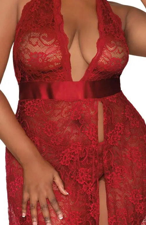 DREAMGIRL Lace Halter Nightgown & G-string Set