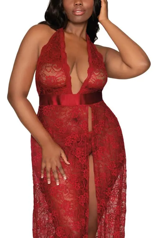 DREAMGIRL Lace Halter Nightgown & G-string Set