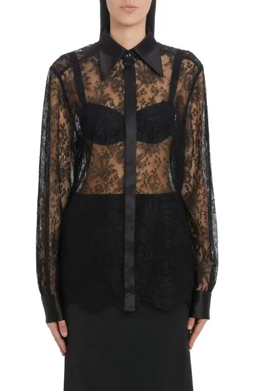 Dolce & Gabbana Sheer Lace Button-up Shirt - Black