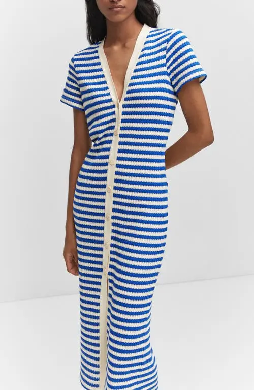 Mango Stripe Jersey Sweater Dress In Blue - 25% Off | Editorialist