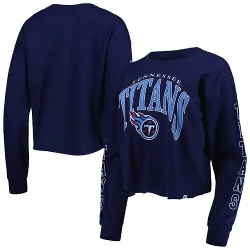 '47 Tennessee Titans Skyler Parkway Cropped Long Sleeve T-shirt - Navy