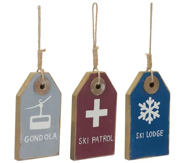 MELROSE Wood Ski Tag Ornament