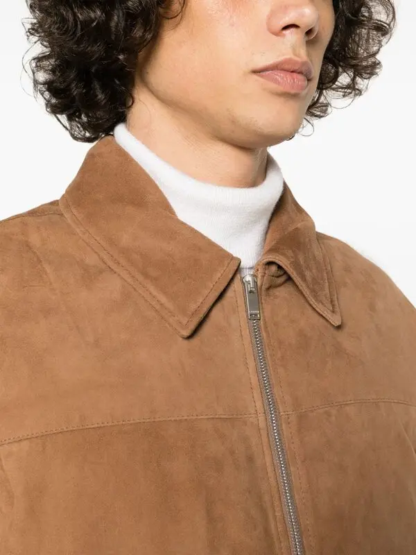 LARDINI Zip-up Suede Bomber Jacket