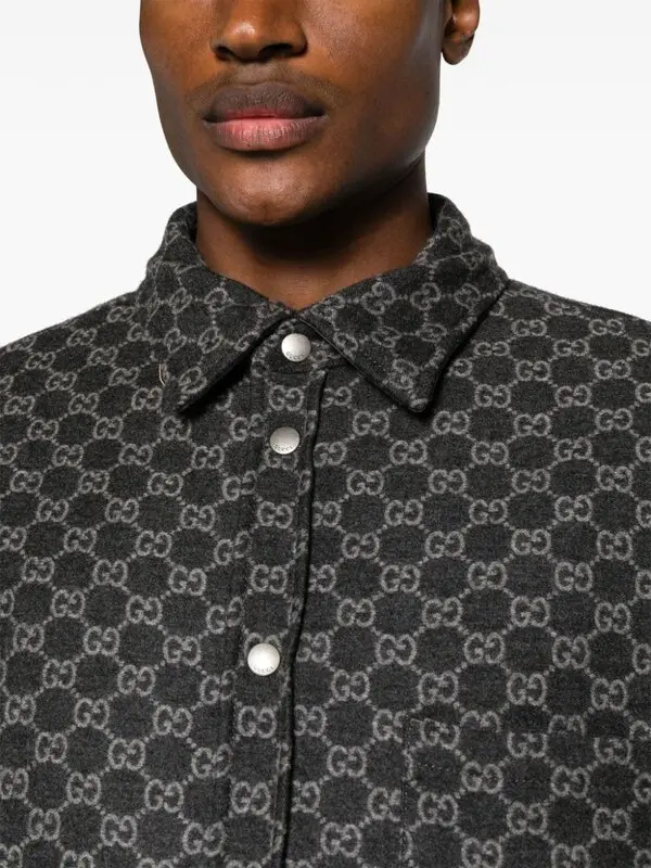GUCCI ダークグレー GGパターン デニムシャツ Gucci Reversible Gg-Jacquard Shirt - Black | Editorialist