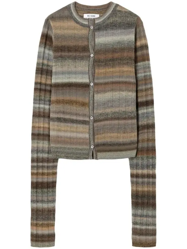 RE/DONE Striped Ribbed-knit Wool Cardigan - Brown