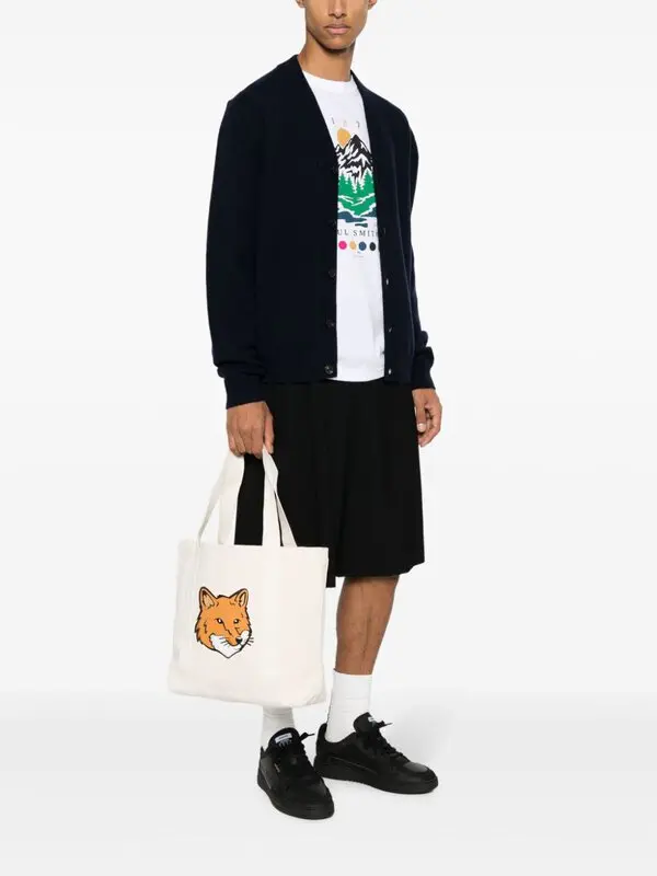 Maison Kitsuné Fox Head Canvas Tote Bag - Neutrals