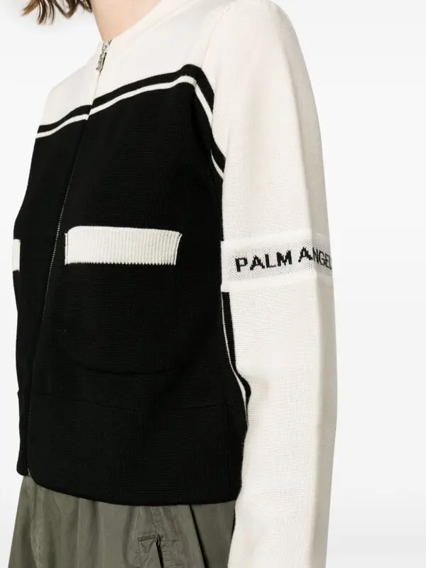 Palm Angels Logo-intarsia Wool Zip Cardigan - Black