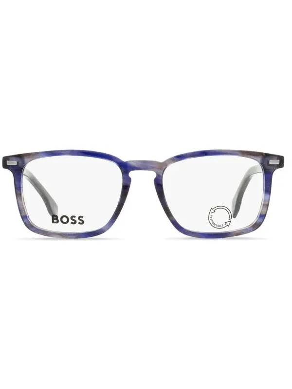 BOSS Marbled Rectangle-frame Eyeglasses - Blue