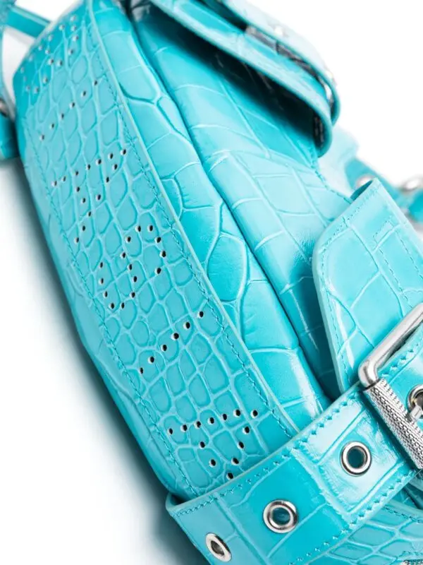 BIASIA Y2k Crocodile-embossed Leather Shoulder Bag - Blue