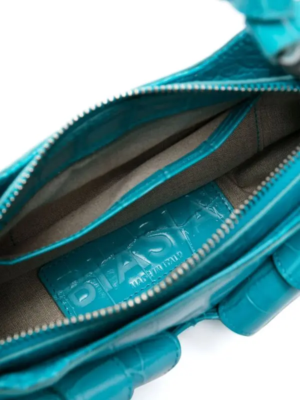 BIASIA Y2k Crocodile-embossed Leather Shoulder Bag - Blue
