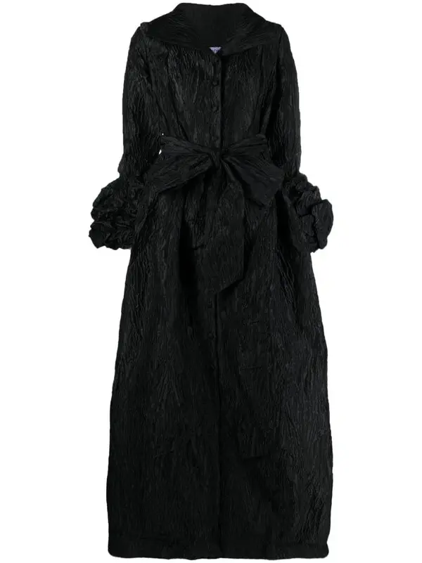 BARUNI Gathered-sleeve Shimmer Belted Gown