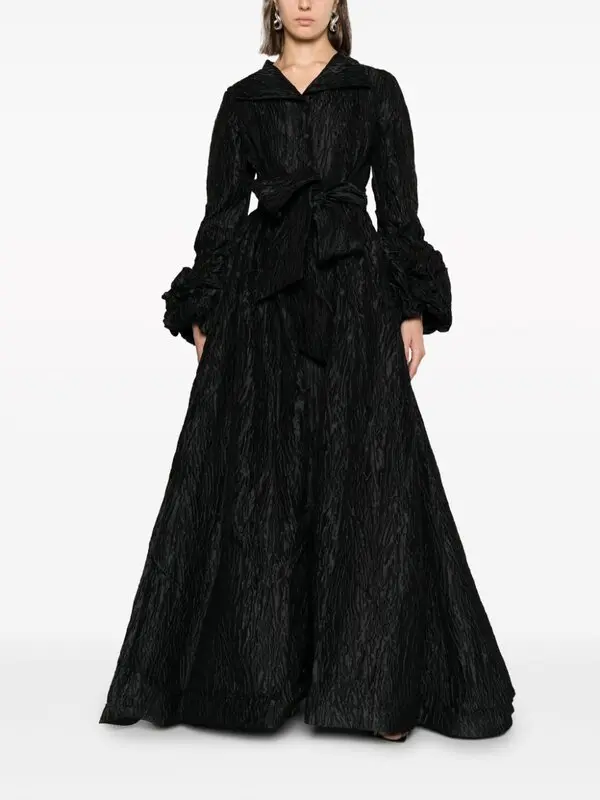 BARUNI Gathered-sleeve Shimmer Belted Gown