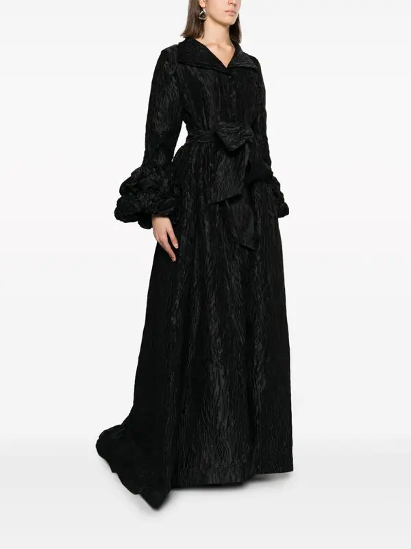 BARUNI Gathered-sleeve Shimmer Belted Gown