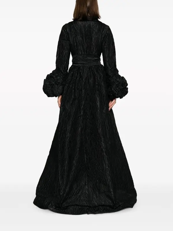 BARUNI Gathered-sleeve Shimmer Belted Gown