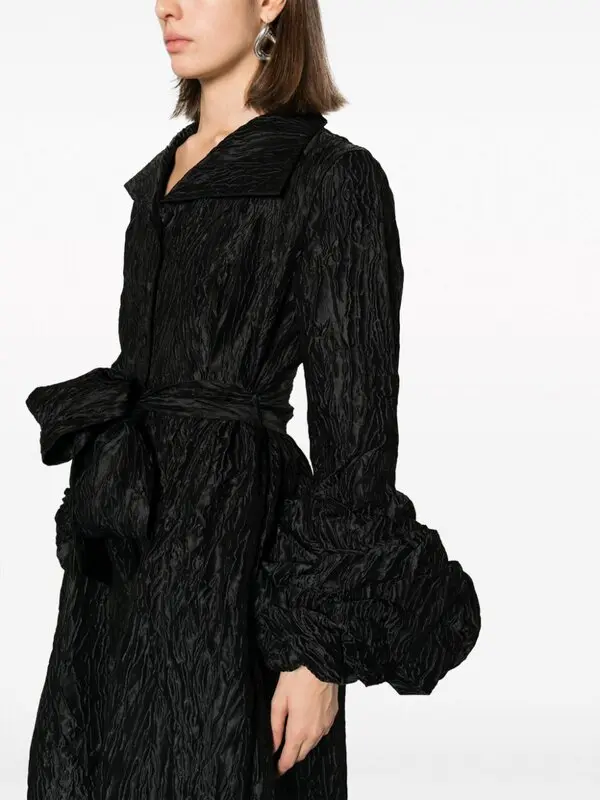 BARUNI Gathered-sleeve Shimmer Belted Gown