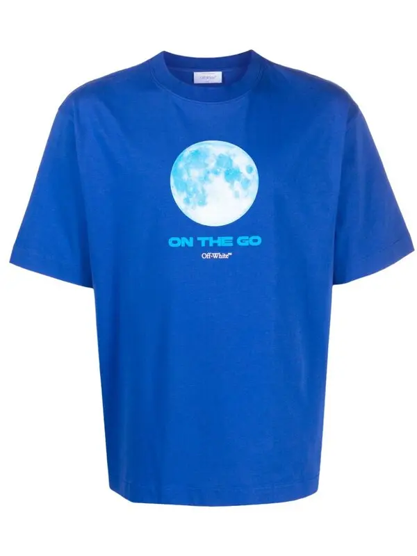 Off-White Moon-print Cotton T-shirt - Blue